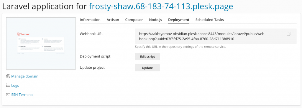 Laravel Application Hosting in Plesk - Plesk