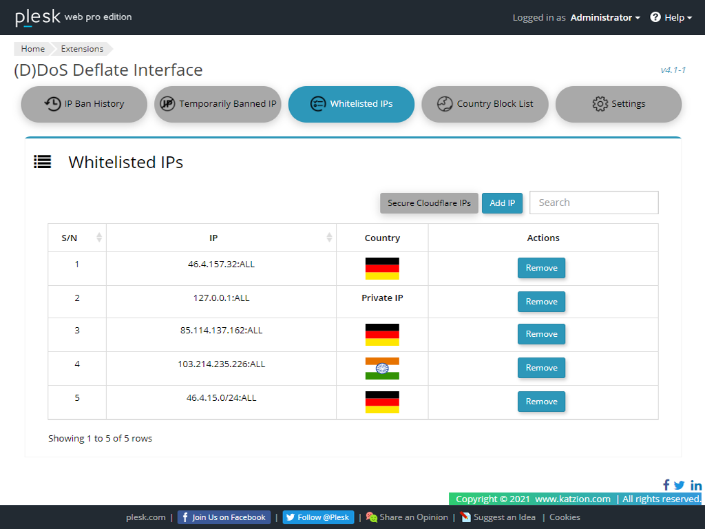 (D)DoS Deflate Interface extension - Plesk