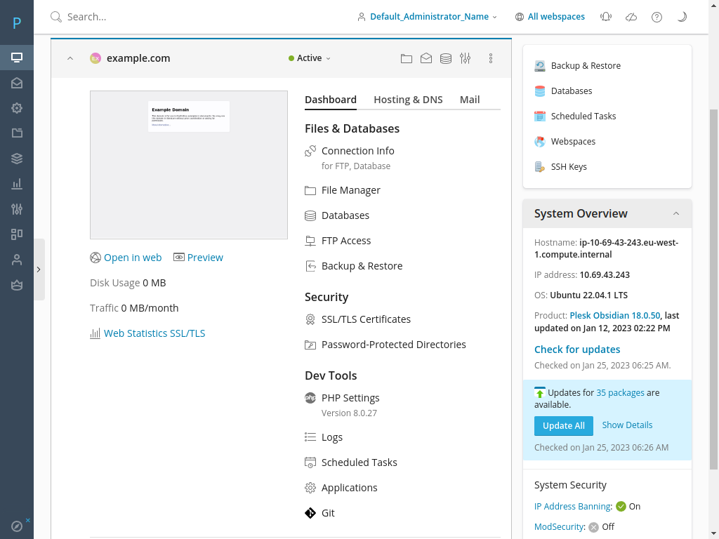 Git extension - Plesk